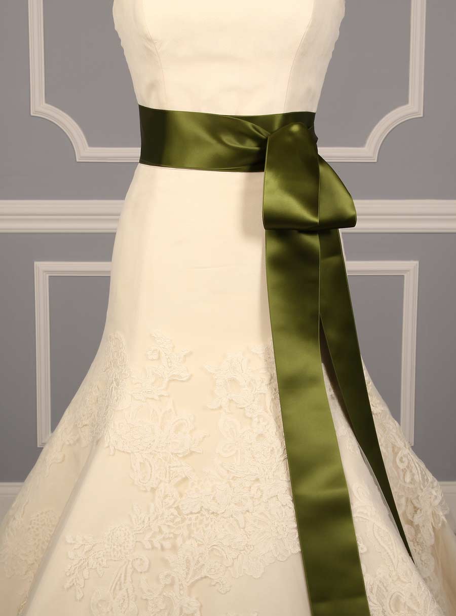 true moss double faced satin ribbon sash - Your Dream Dress